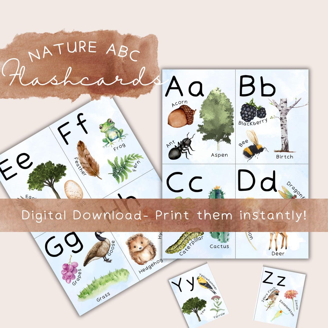 Nature ABC Flashcards Printable – A to Z Nature-themed Alphabet Cards ...