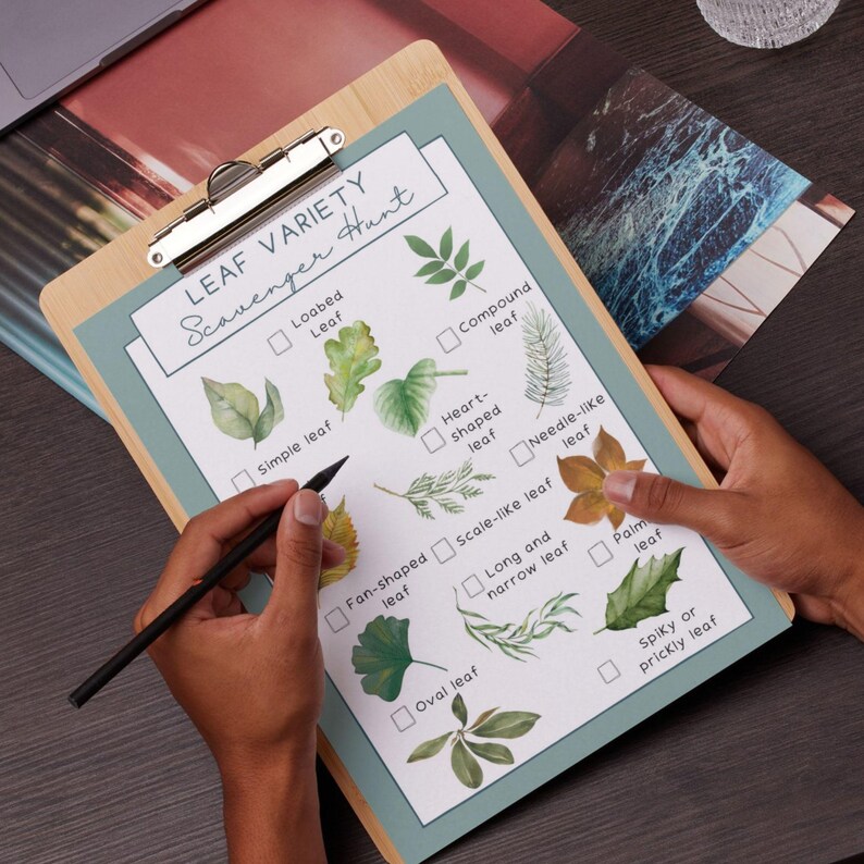 Outdoor Scavenger Hunt Cards Printable, Leaf Types Guide Nature ...