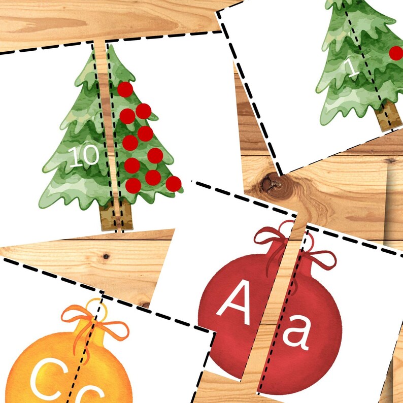 Christmas Preschool Printable Number Matching and Alphabet Match Bundle ...