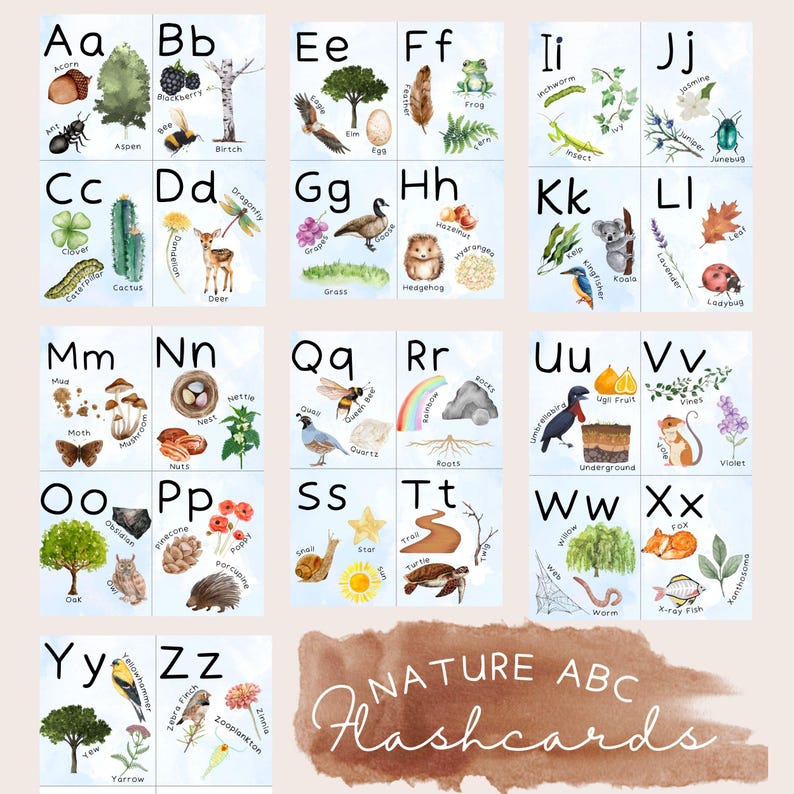 Nature ABC Flashcards Printable – A to Z Nature-themed Alphabet Cards ...