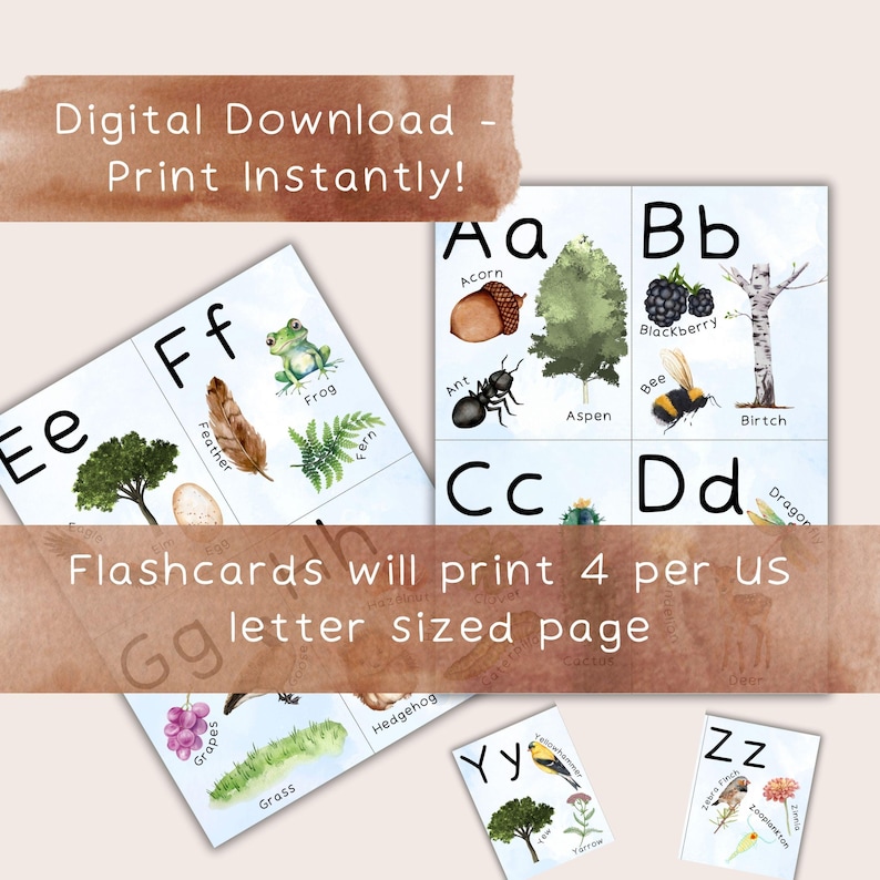 Nature ABC Flashcards Printable – A to Z Nature-themed Alphabet Cards ...