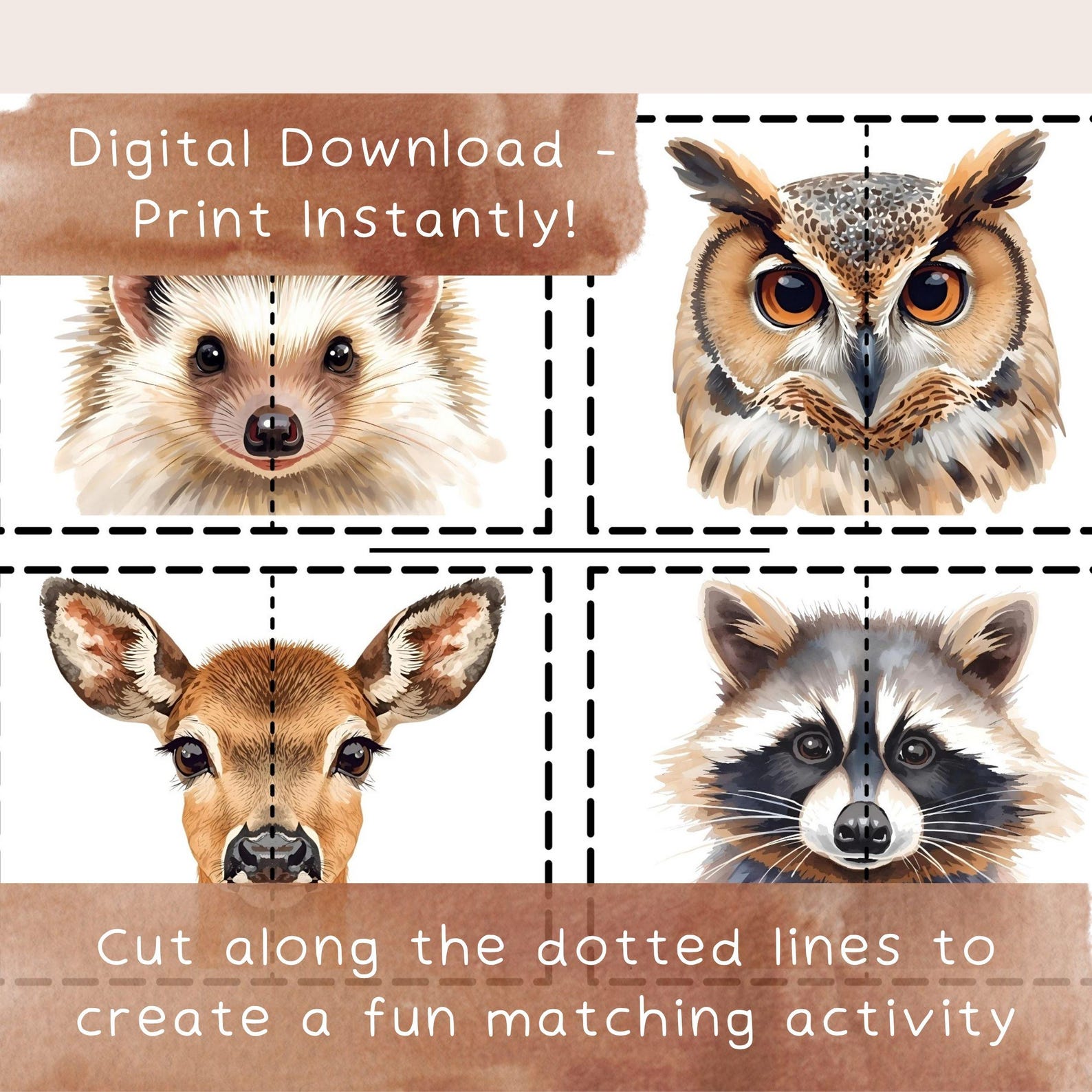 Animal Matching Game Cards | Nature Preschool Printable | Cut and Match ...