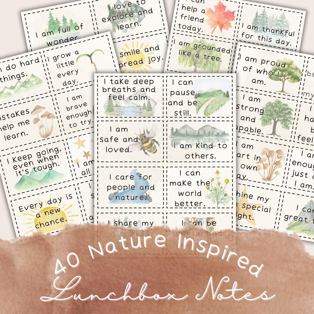Lunch Box Notes for Kids, Nature Affrimation Cards, Messages for Childs ...