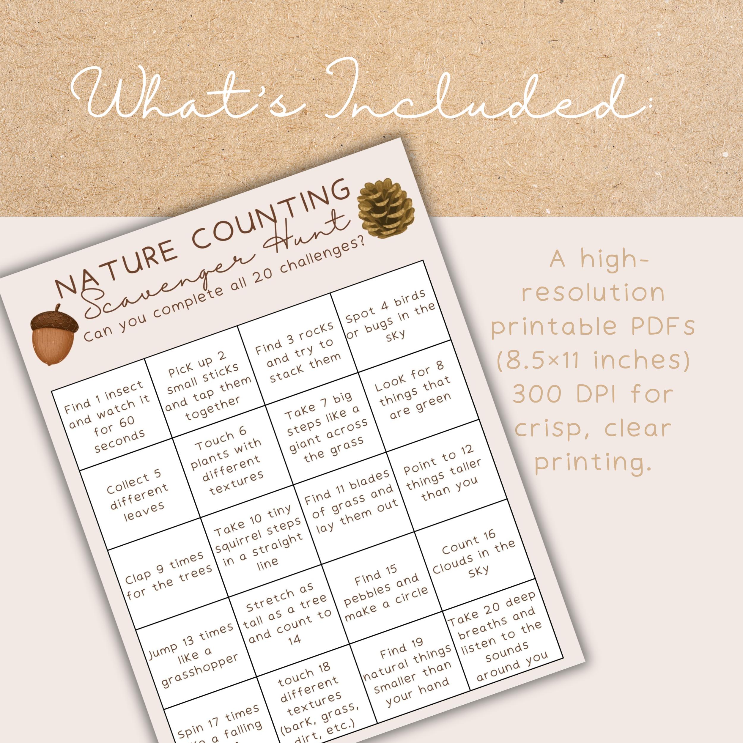 Nature Counting Scavenger Hunt Printable | Numbers 1–20 Outdoor ...