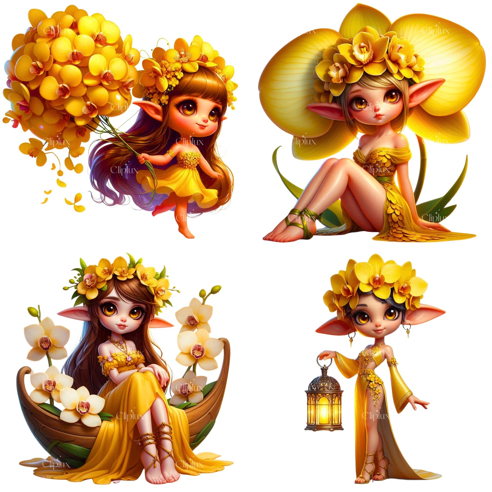 32 PNG Yellow Orchid Elves Clipart , Cute Baby Elves, Garden Elf ...