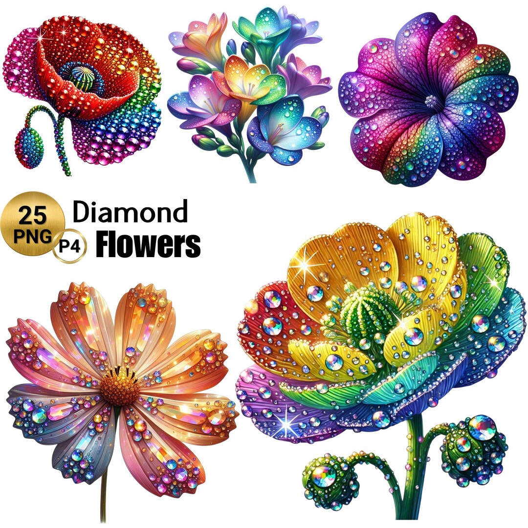 25 PNG Diamond Flowers (P4) Clipart, Spring Flower, Diamond Png, Flower ...