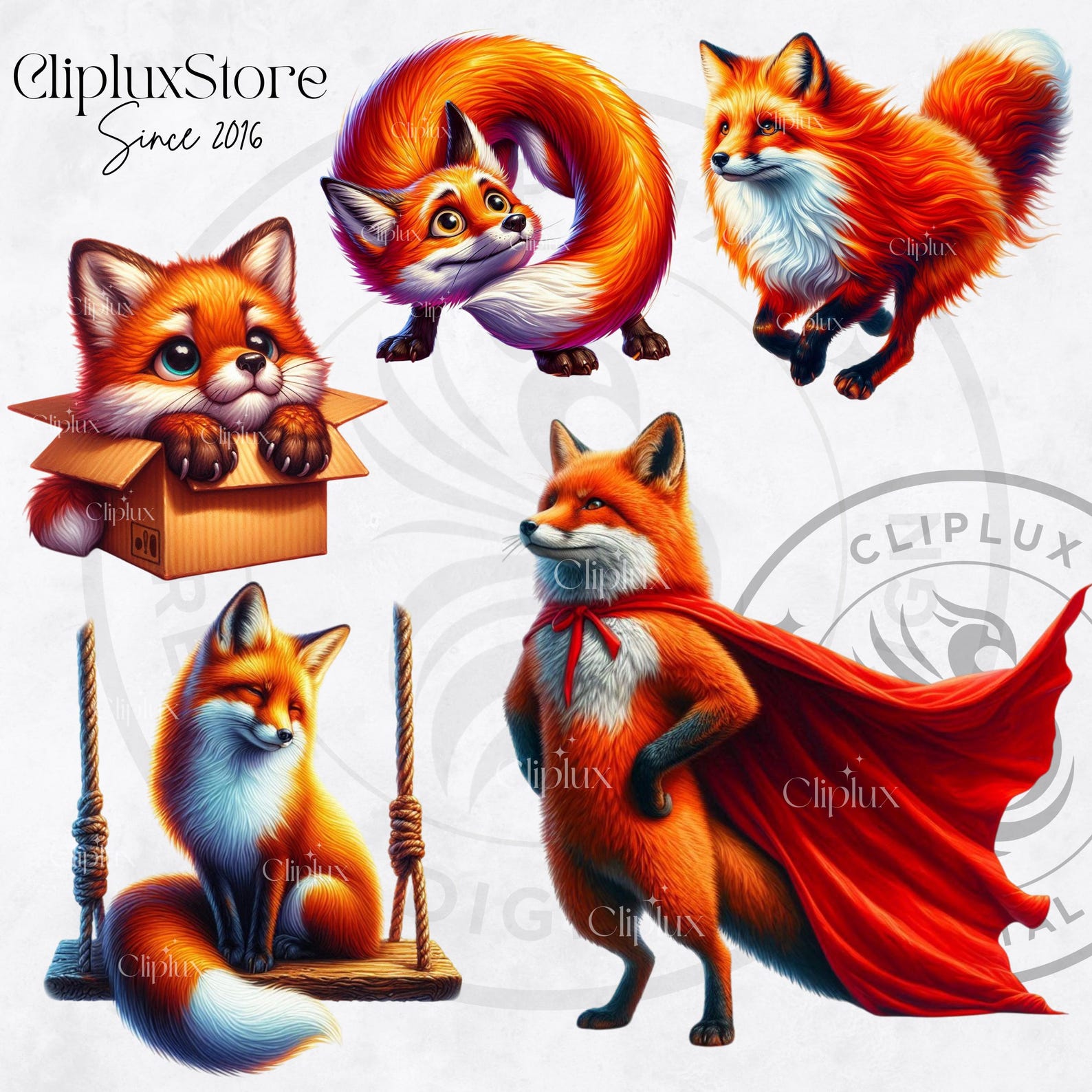 Fox PNG Clipart Set P1 - 34 PNG Cute Animals Clipart, Woodland Baby Fox ...