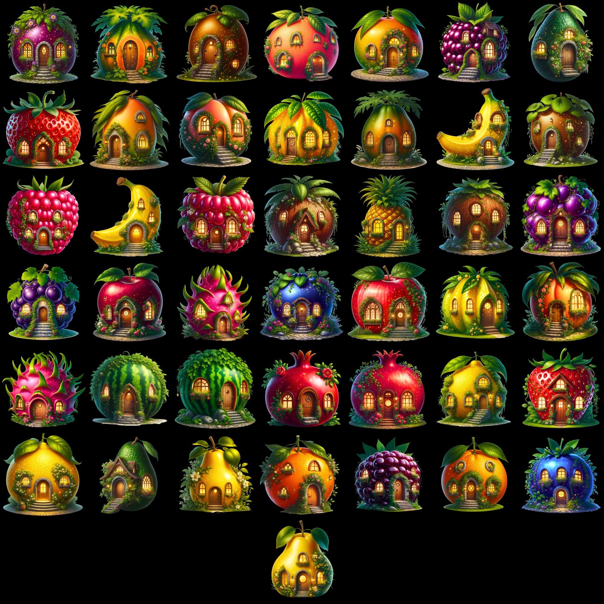 43 PNG Fruit Houses Clipart , Strawberry, Apple, Banana, Whimsical ...