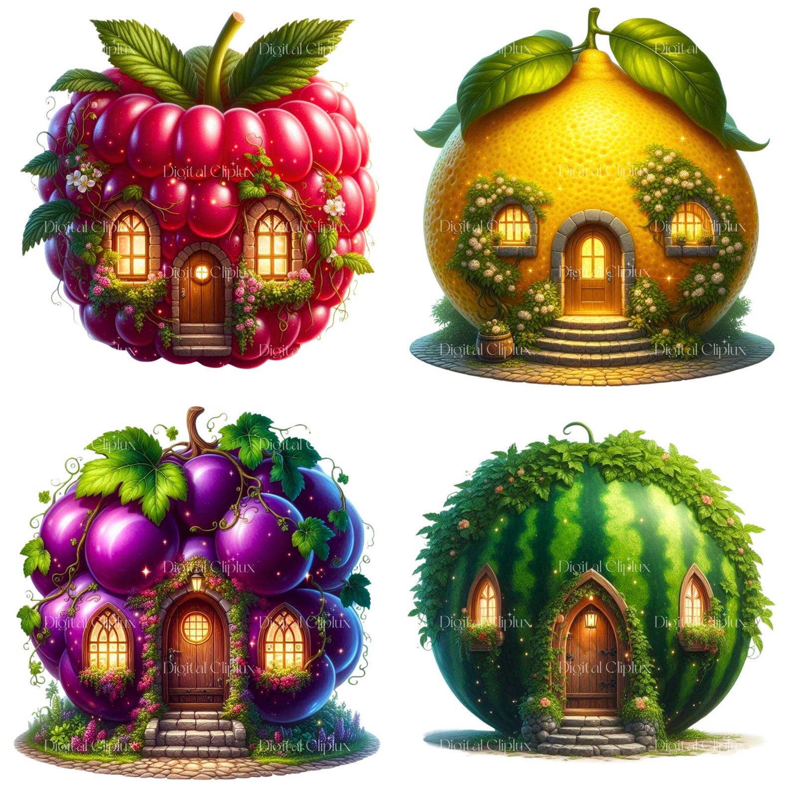 43 PNG Fruit Houses Clipart , Strawberry, Apple, Banana, Whimsical ...