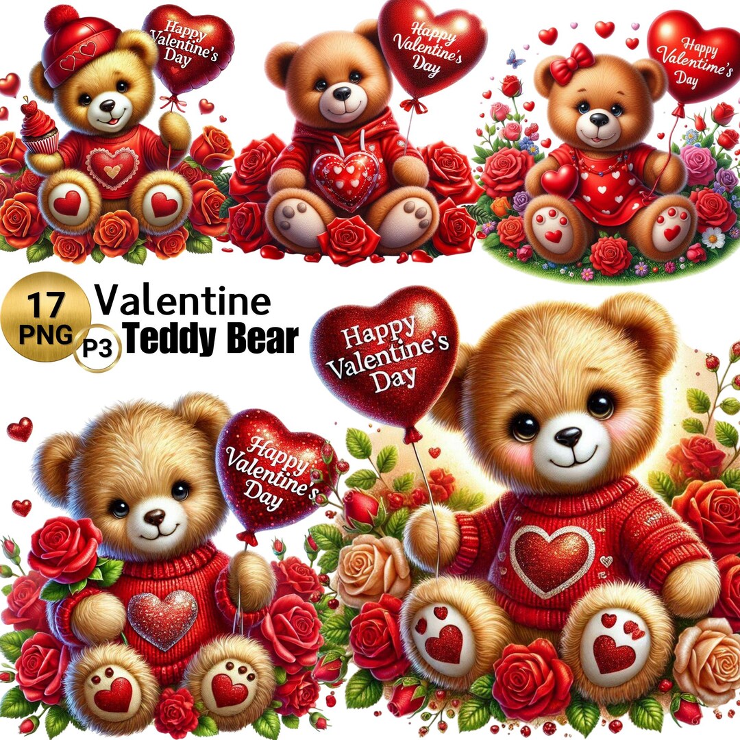 Valentine's Day Teddy Bear (P3) Clipart - 17 PNG Valentine Animals ...