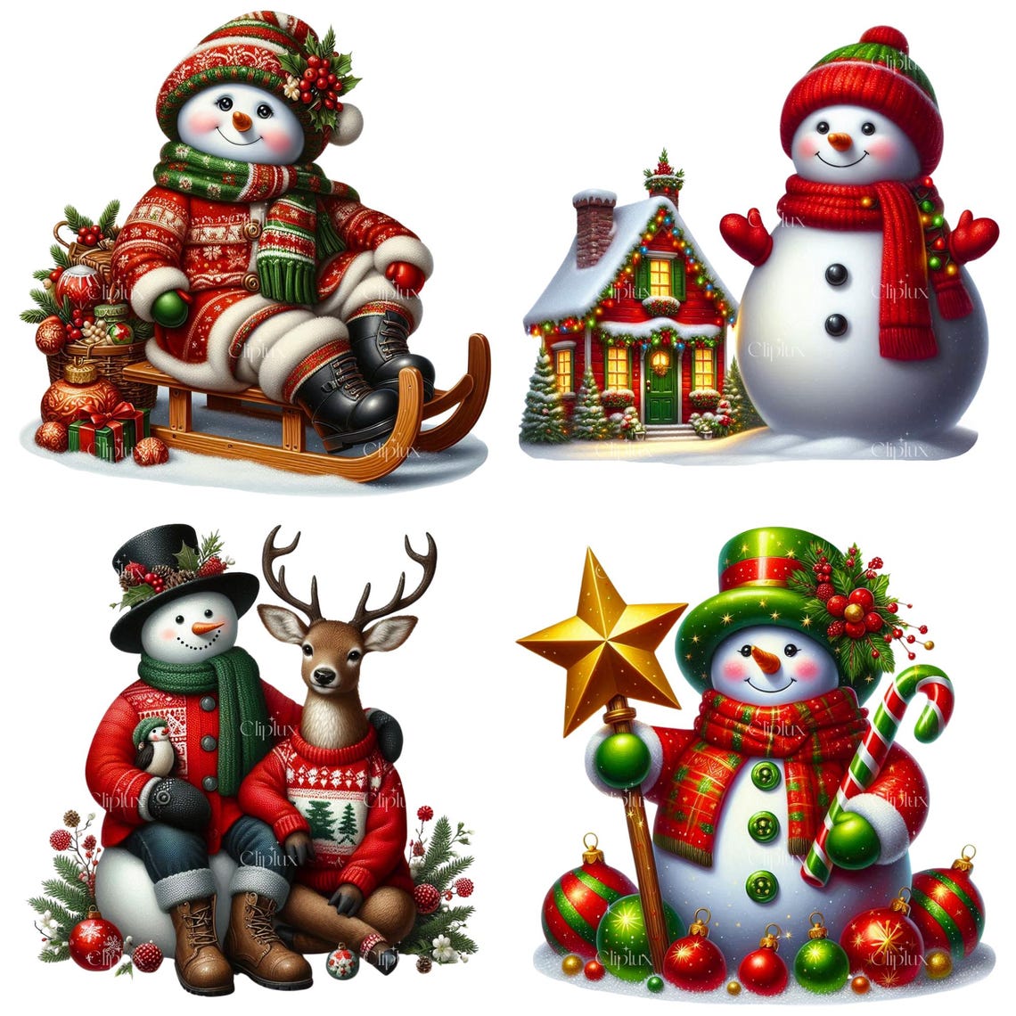 56 PNG Christmas Snowman Clipart , Red and Green Snowman Collection ...