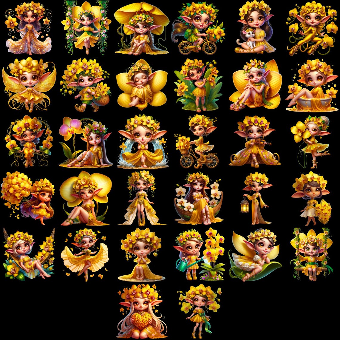 32 PNG Yellow Orchid Elves Clipart , Cute Baby Elves, Garden Elf ...