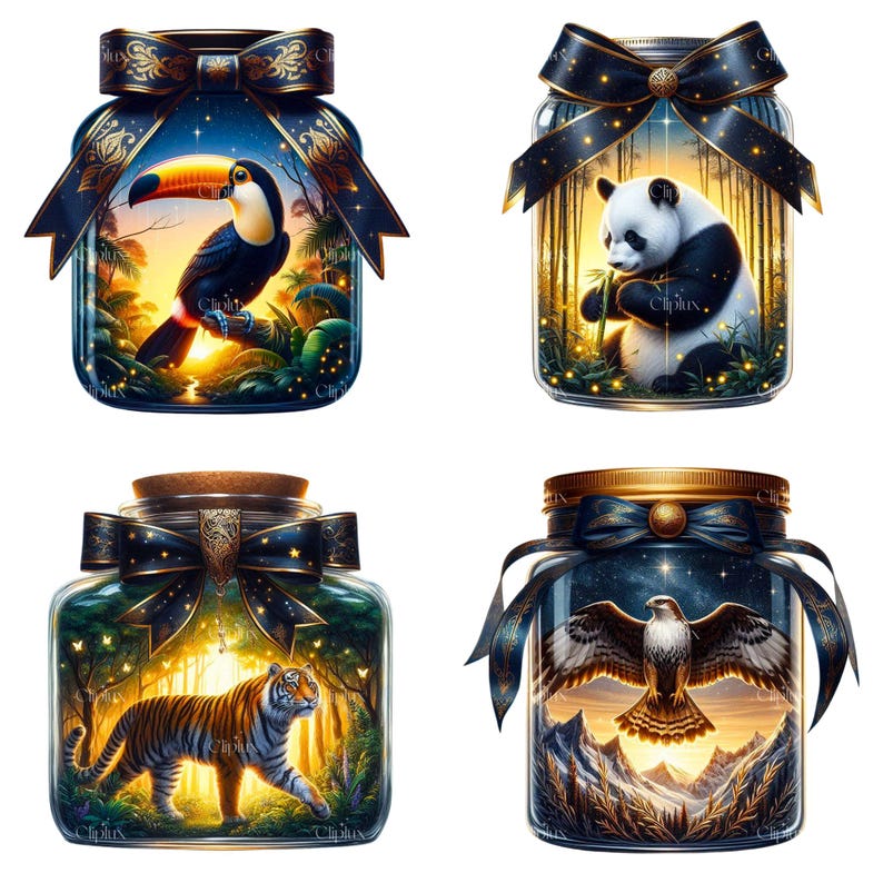 25 PNG Magical Jars Clipart , Animals in a Jar, Jungle Animals, Winter ...