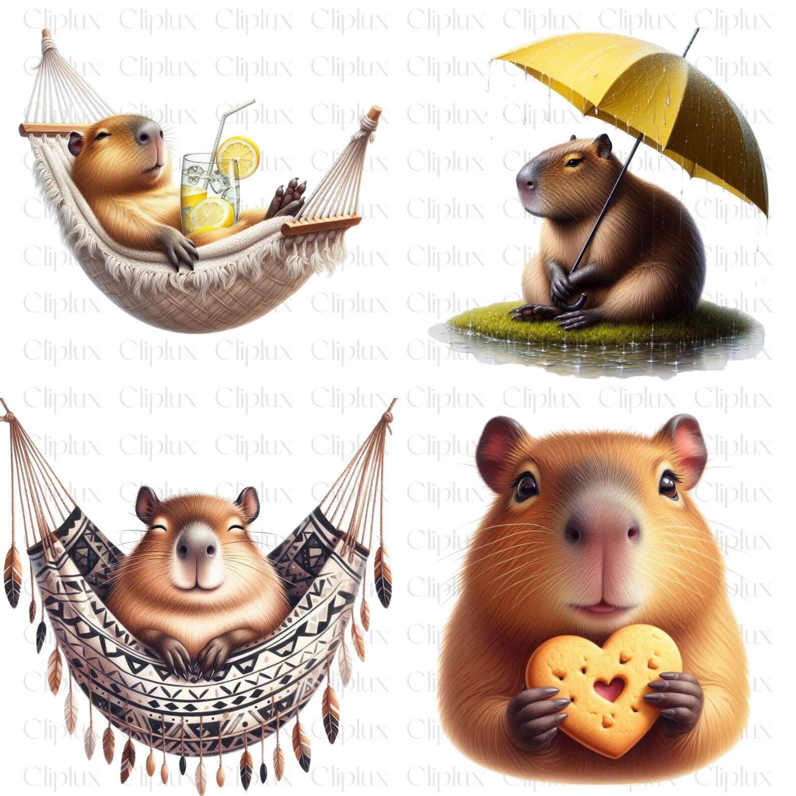 Capybara Collection Clipart - 54 PNG Cute Capybara Bundle, Flower ...