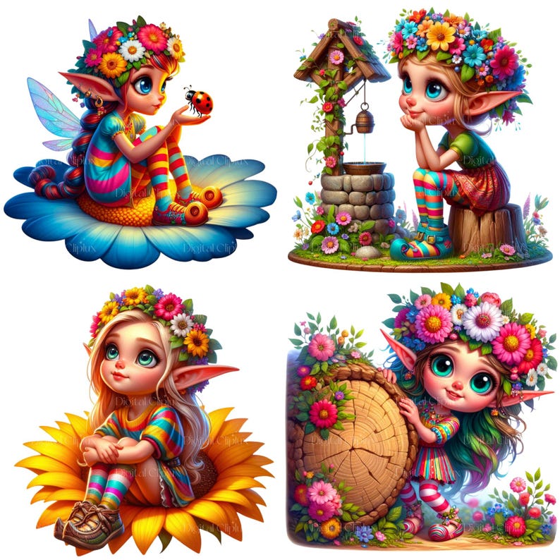 35 PNG Cute Floral Elves Clipart , Spring Elves, Cute Fantasy Elves ...