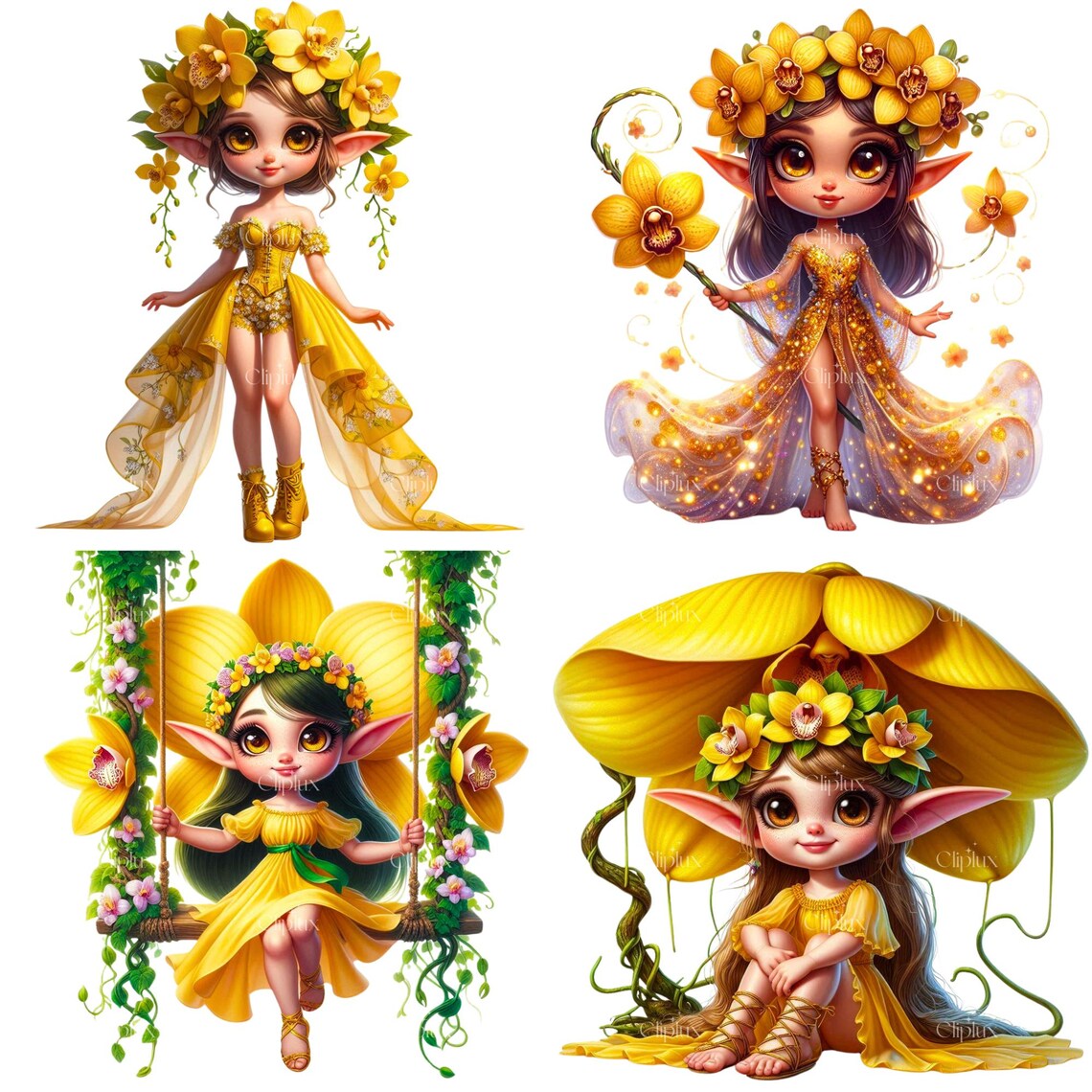 32 PNG Yellow Orchid Elves Clipart , Cute Baby Elves, Garden Elf ...