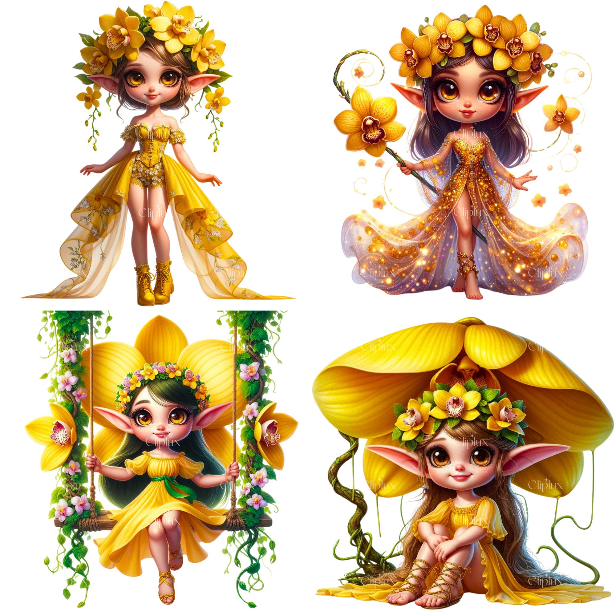 32 PNG Yellow Orchid Elves Clipart , Cute Baby Elves, Garden Elf ...