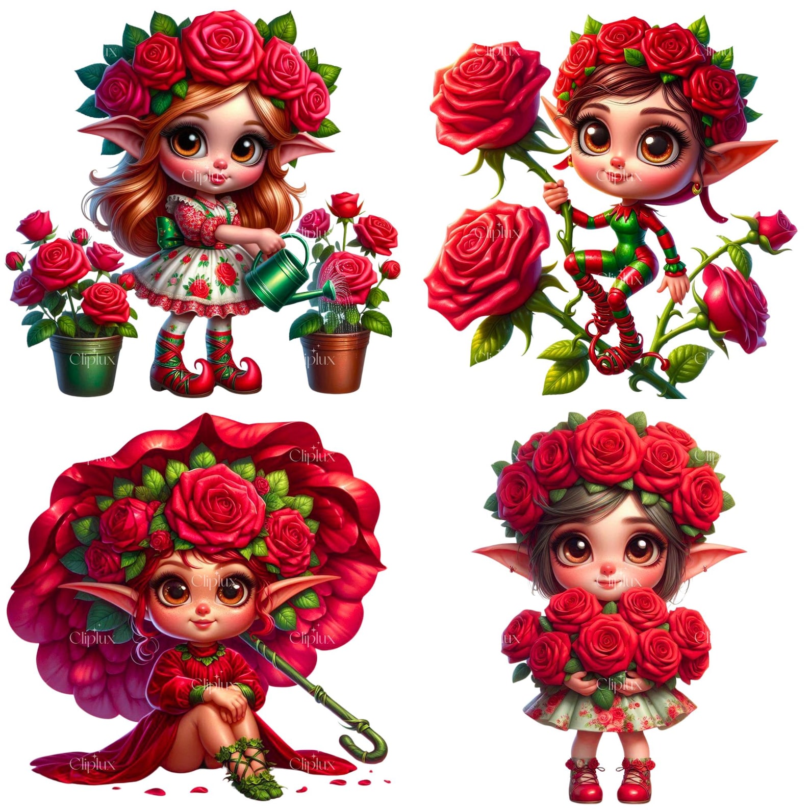32 PNG Red Rose Elves Clipart , Cute Baby Elves, Garden Elf, Spring ...