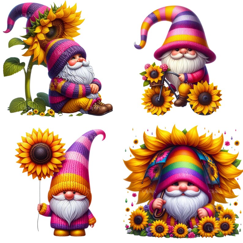 45 PNG Cute Sunflower Gnomes Clipart , Gnome With Flowers, Summer ...