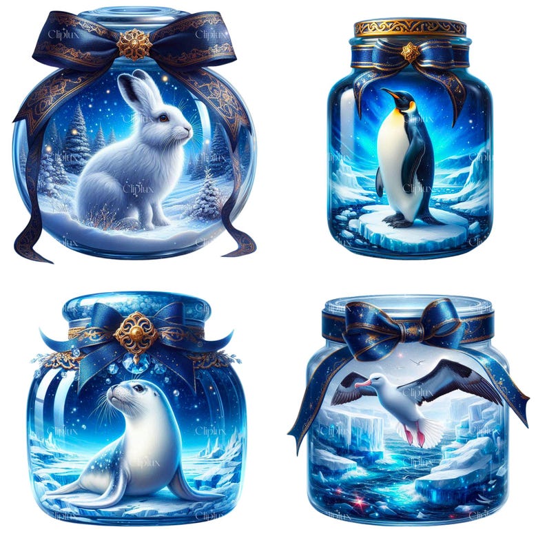 22 PNG Magical Arctic Jars Clipart , Arctic Animals in a Jar, Cute ...
