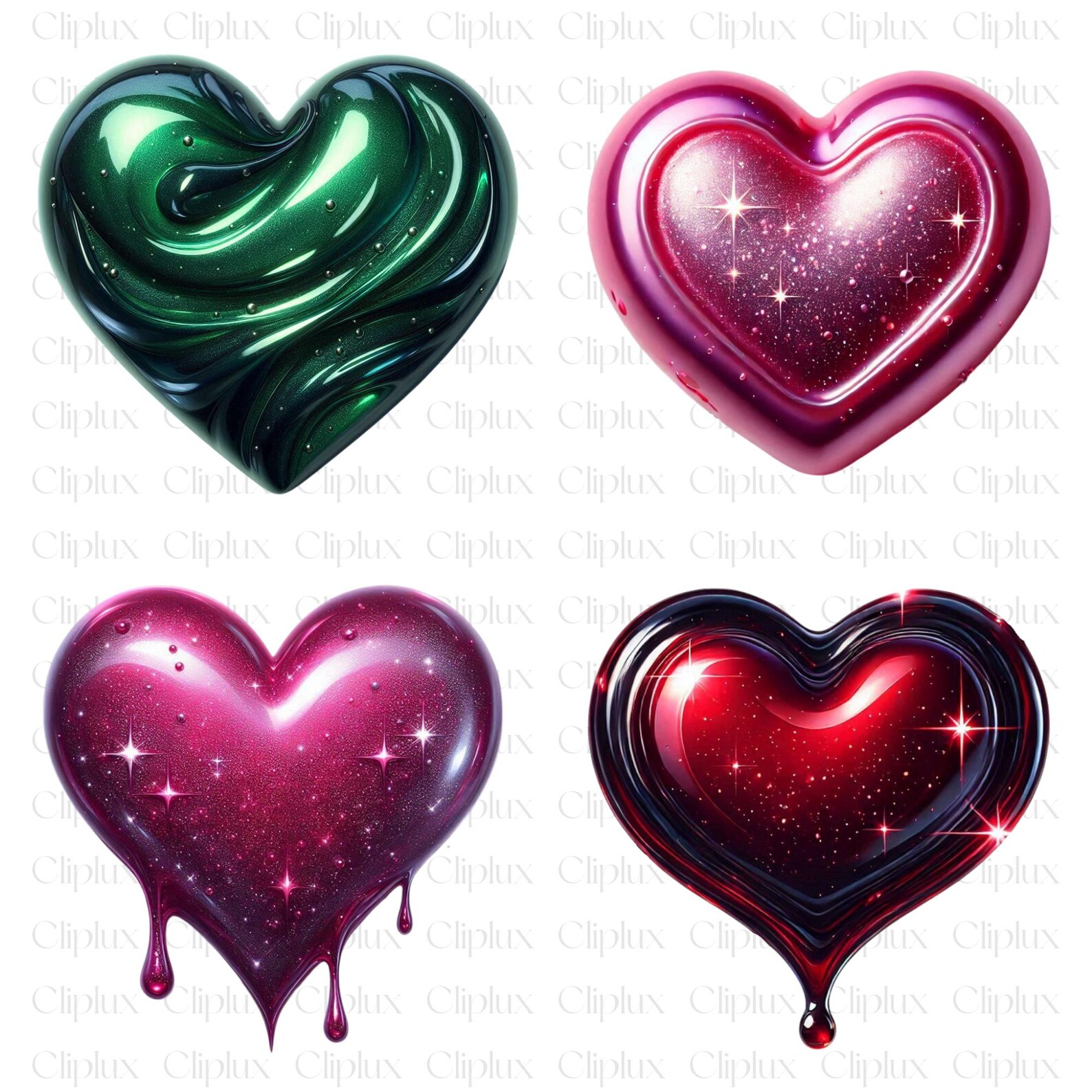 Valentine's Day Glittery Heart (P3) Clipart - 25 PNG Valentine Graphics ...