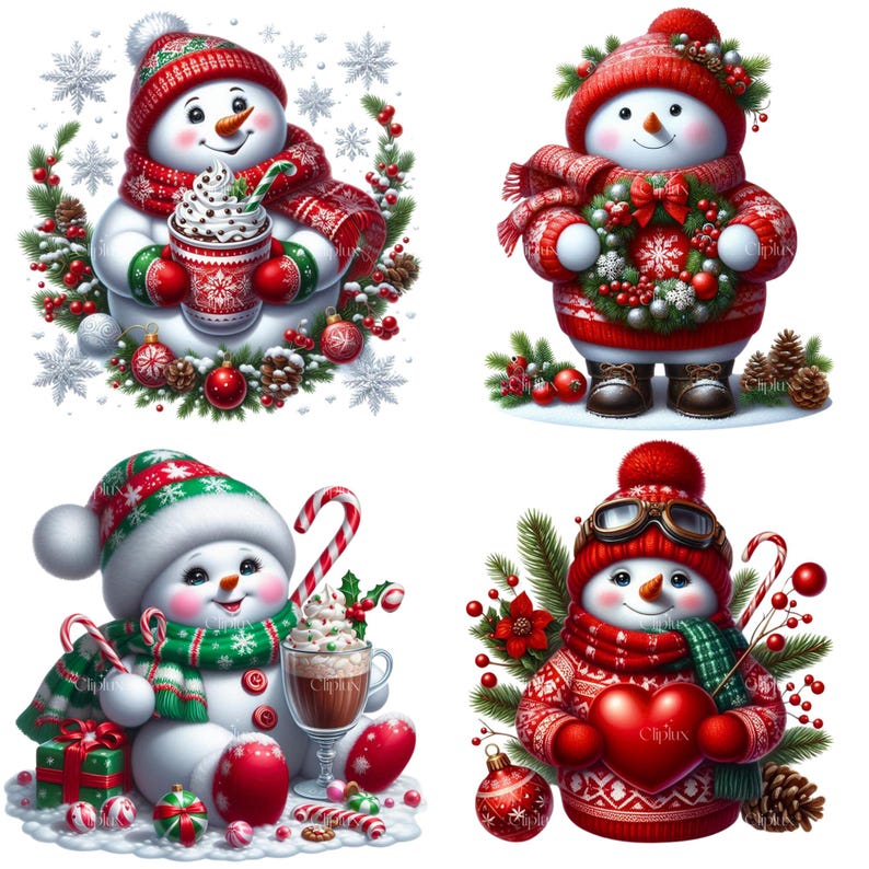 56 PNG Christmas Snowman Clipart , Red and Green Snowman Collection ...