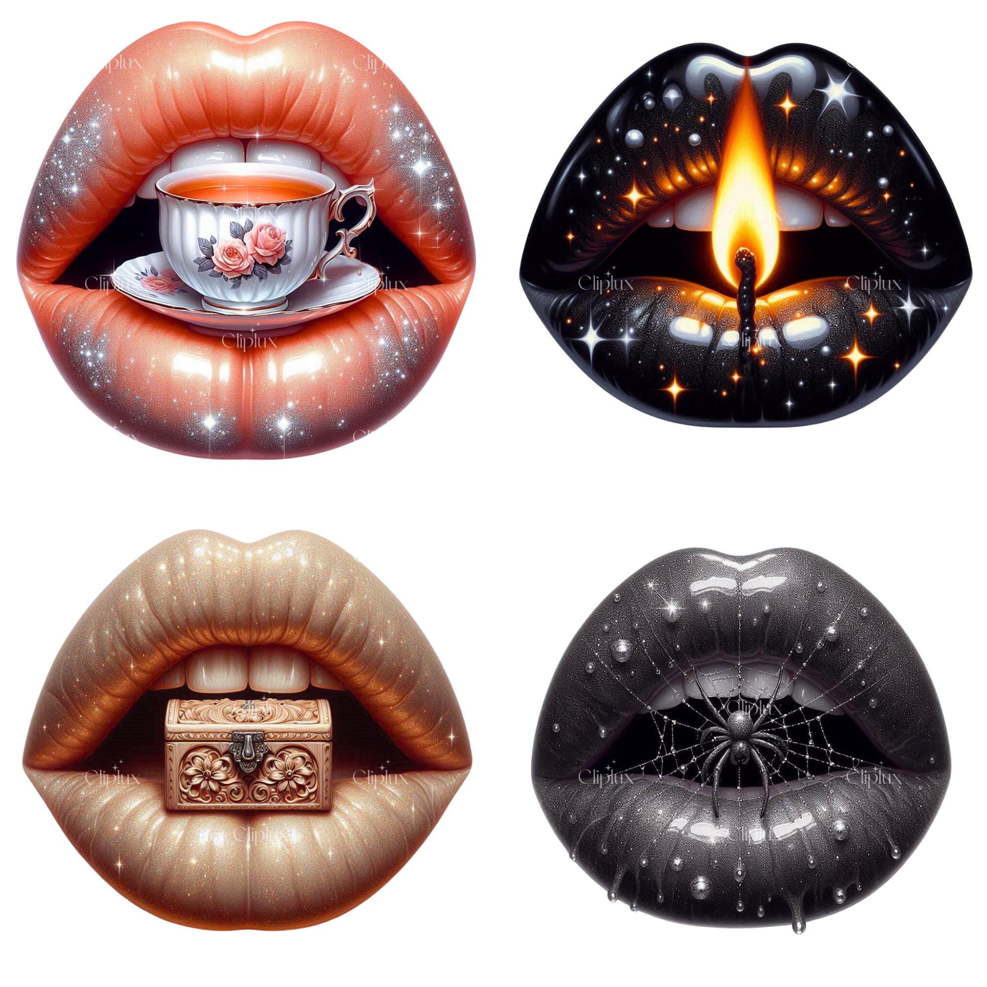 43 PNG Lips With an Object Clipart , Dripping Lips, Glittery Lips, Kiss ...