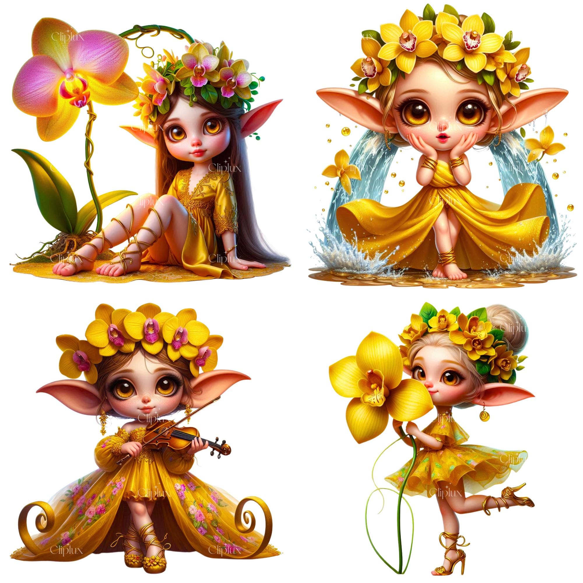 32 PNG Yellow Orchid Elves Clipart , Cute Baby Elves, Garden Elf ...
