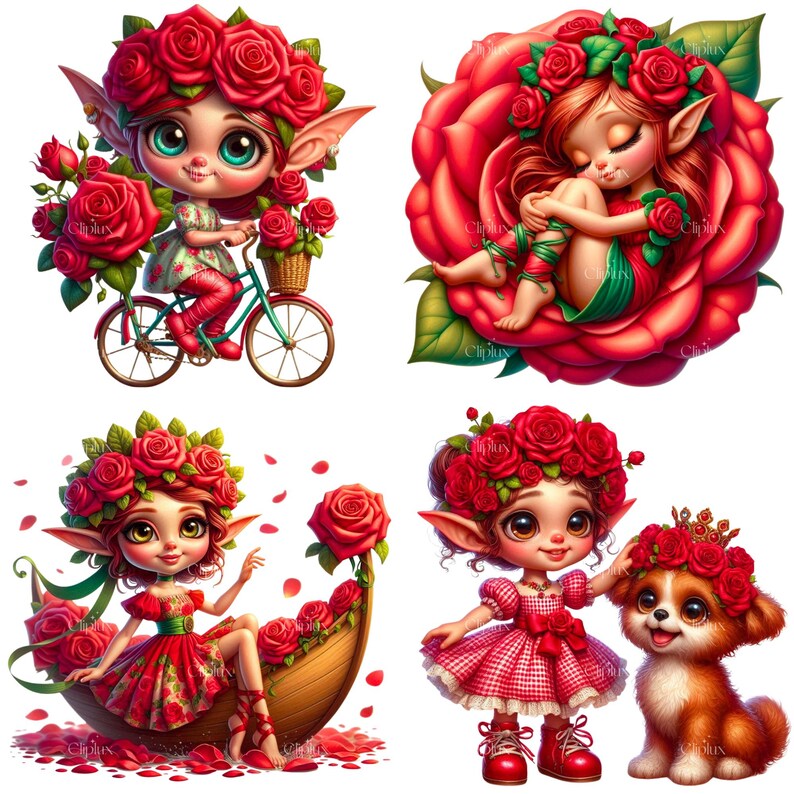 32 PNG Red Rose Elves Clipart , Cute Baby Elves, Garden Elf, Spring ...