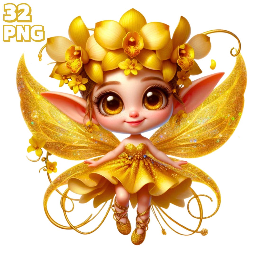 32 PNG Yellow Orchid Elves Clipart , Cute Baby Elves, Garden Elf ...