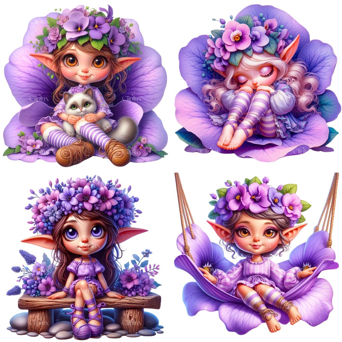 20 PNG Purple Violet Elves Clipart , Cute Baby Elves, Garden Elf ...