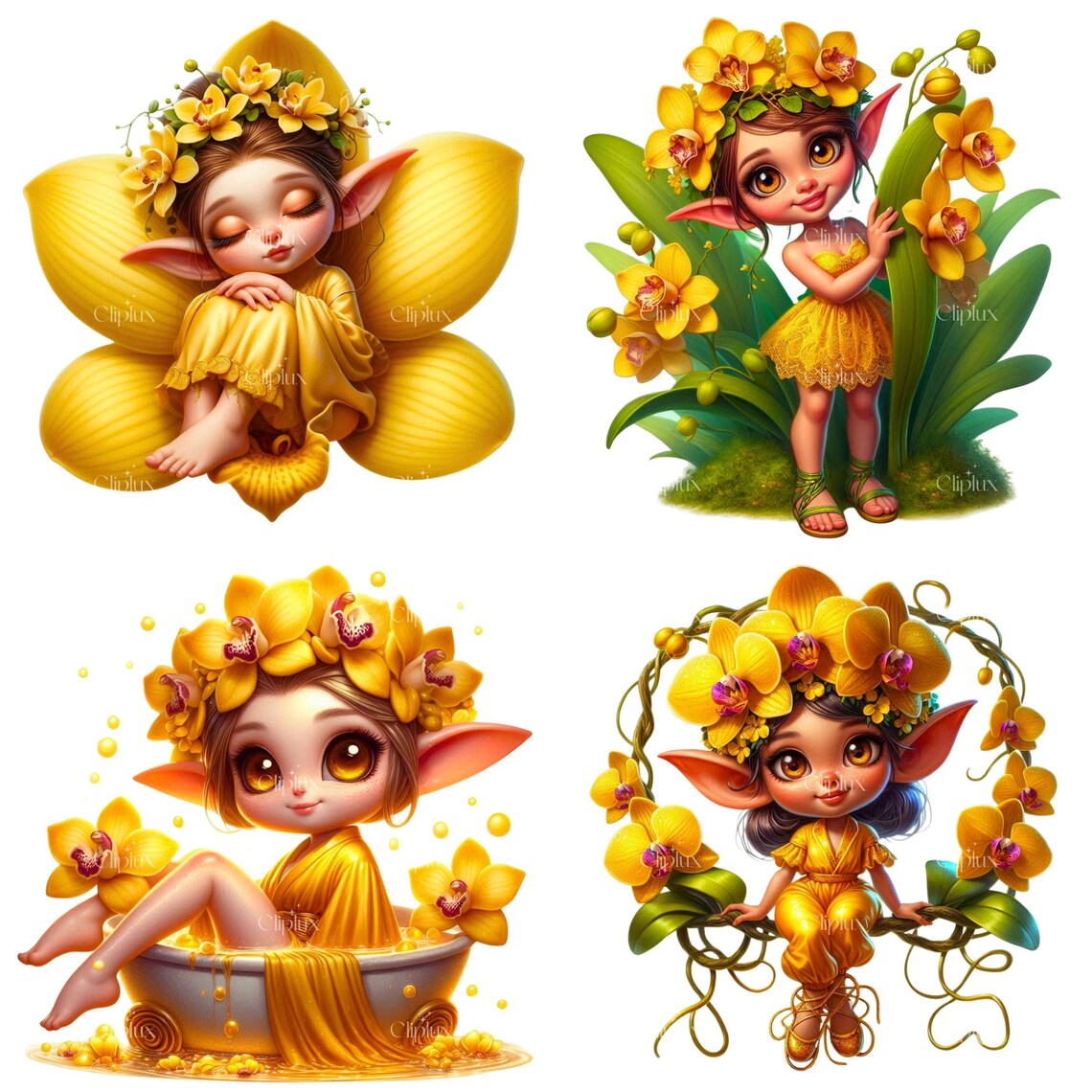 32 PNG Yellow Orchid Elves Clipart , Cute Baby Elves, Garden Elf ...