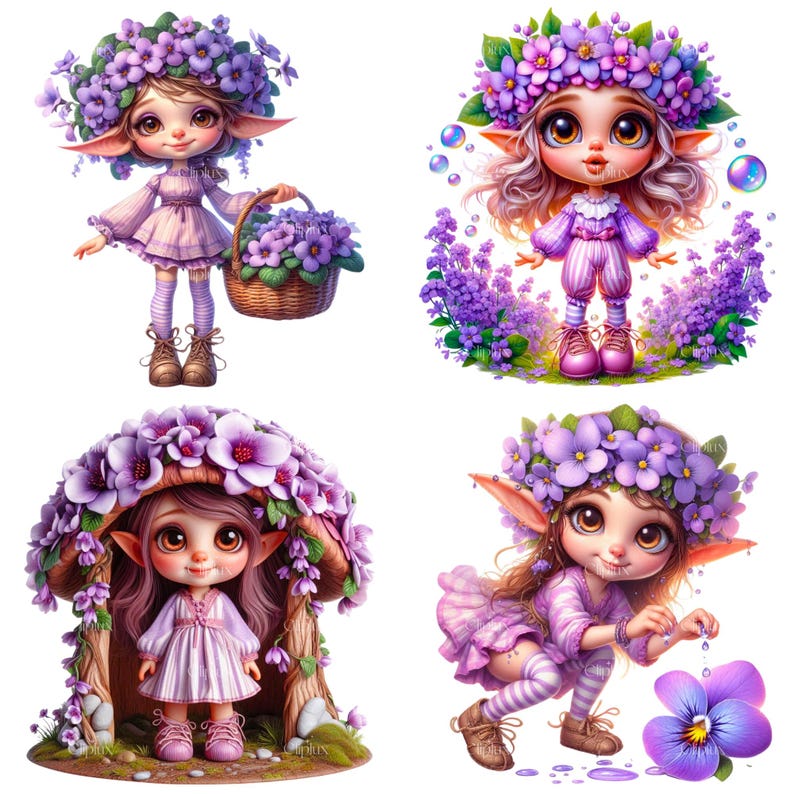 20 PNG Purple Violet Elves Clipart Cute Baby Elves, Garden Elf, Spring ...