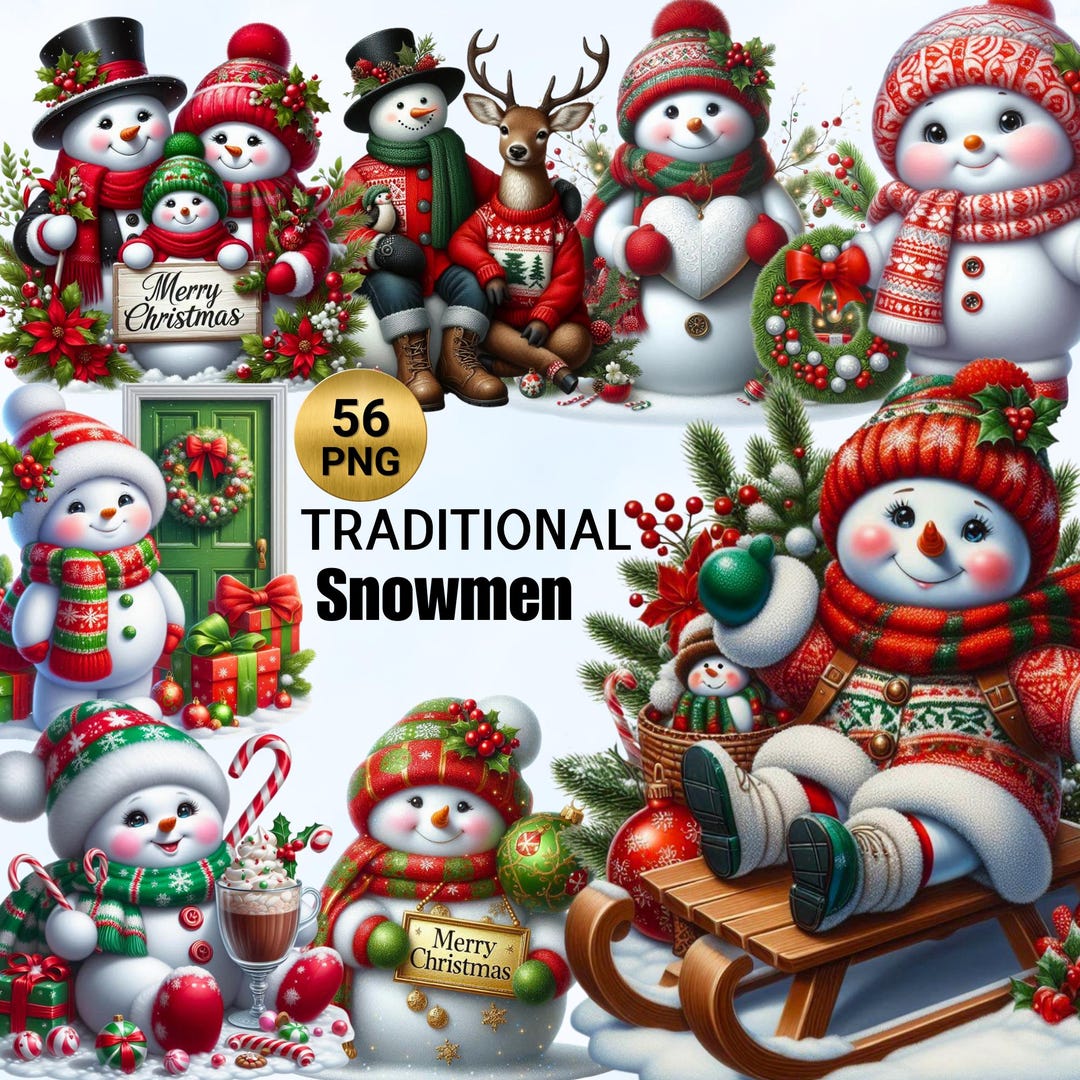 56 PNG Christmas Snowman Clipart , Red and Green Snowman Collection ...