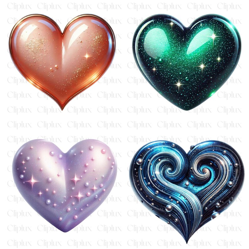 Valentine's Day Glittery Heart (P3) Clipart - 25 PNG Valentine Graphics ...