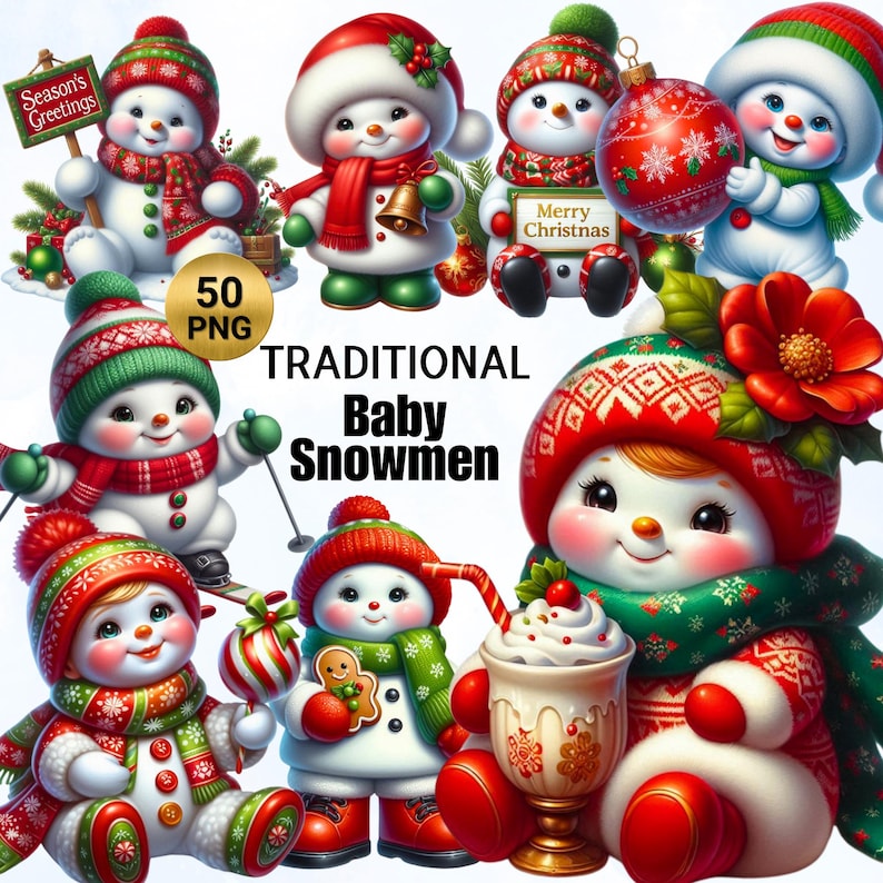 50 PNG Christmas Baby Snowman Clipart , Red and Green Snowman ...