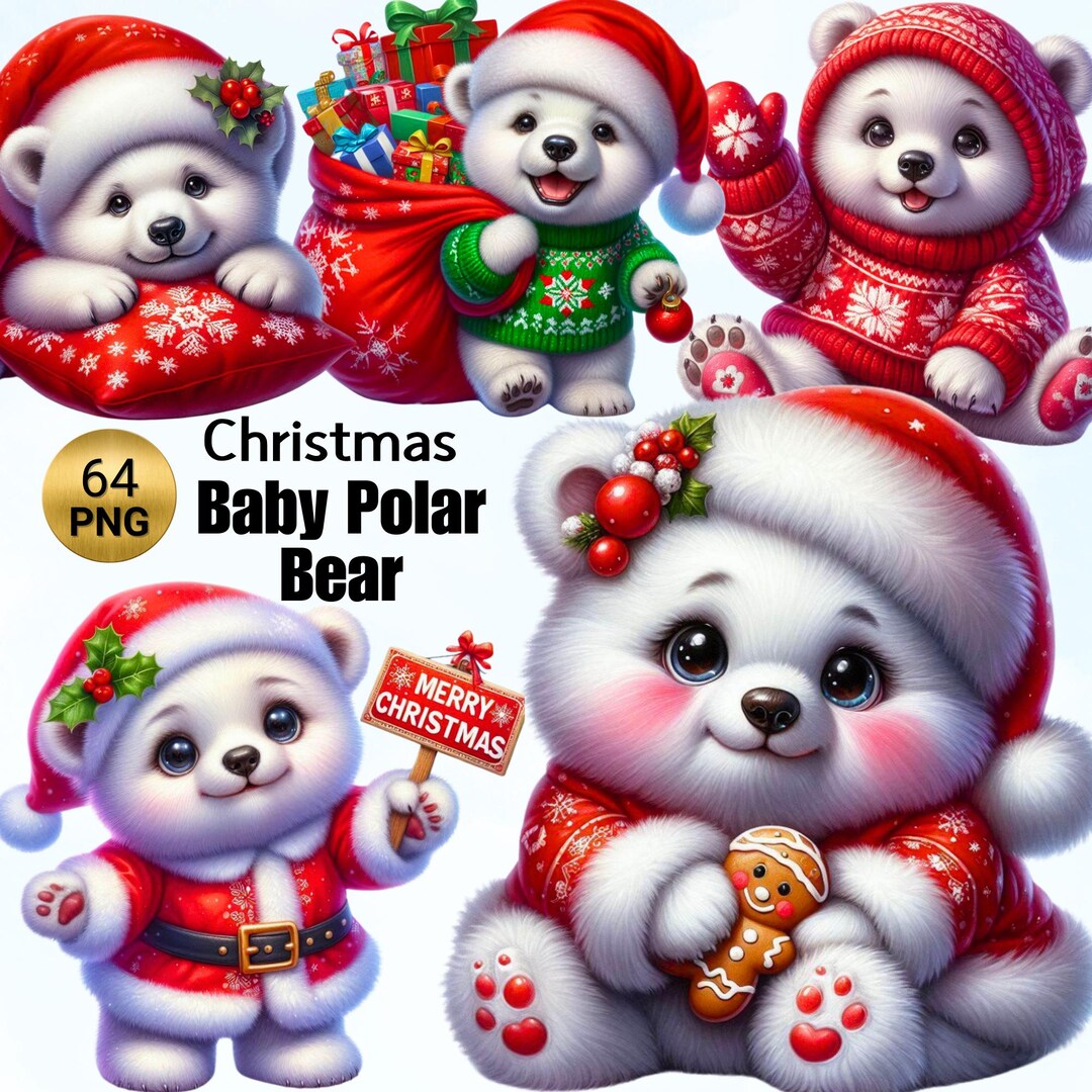 64 PNG Christmas Baby Polar Bear Clipart , Christmas Bear Collection ...