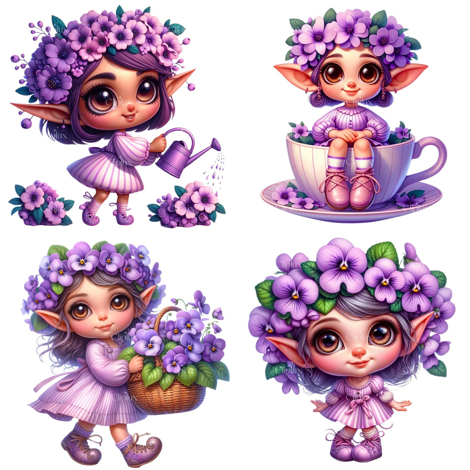 26 PNG Cute Purple Elves Clipart , Spring Elves, Cute Fantasy Elves ...