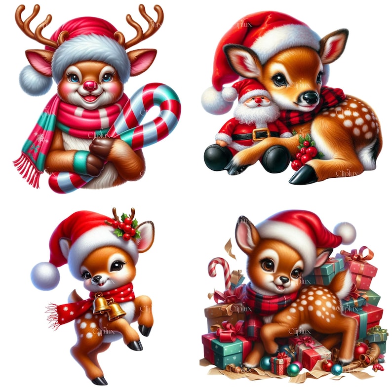 30 PNG Christmas Reindeer P2 Clipart , Christmas Animals, Santa ...