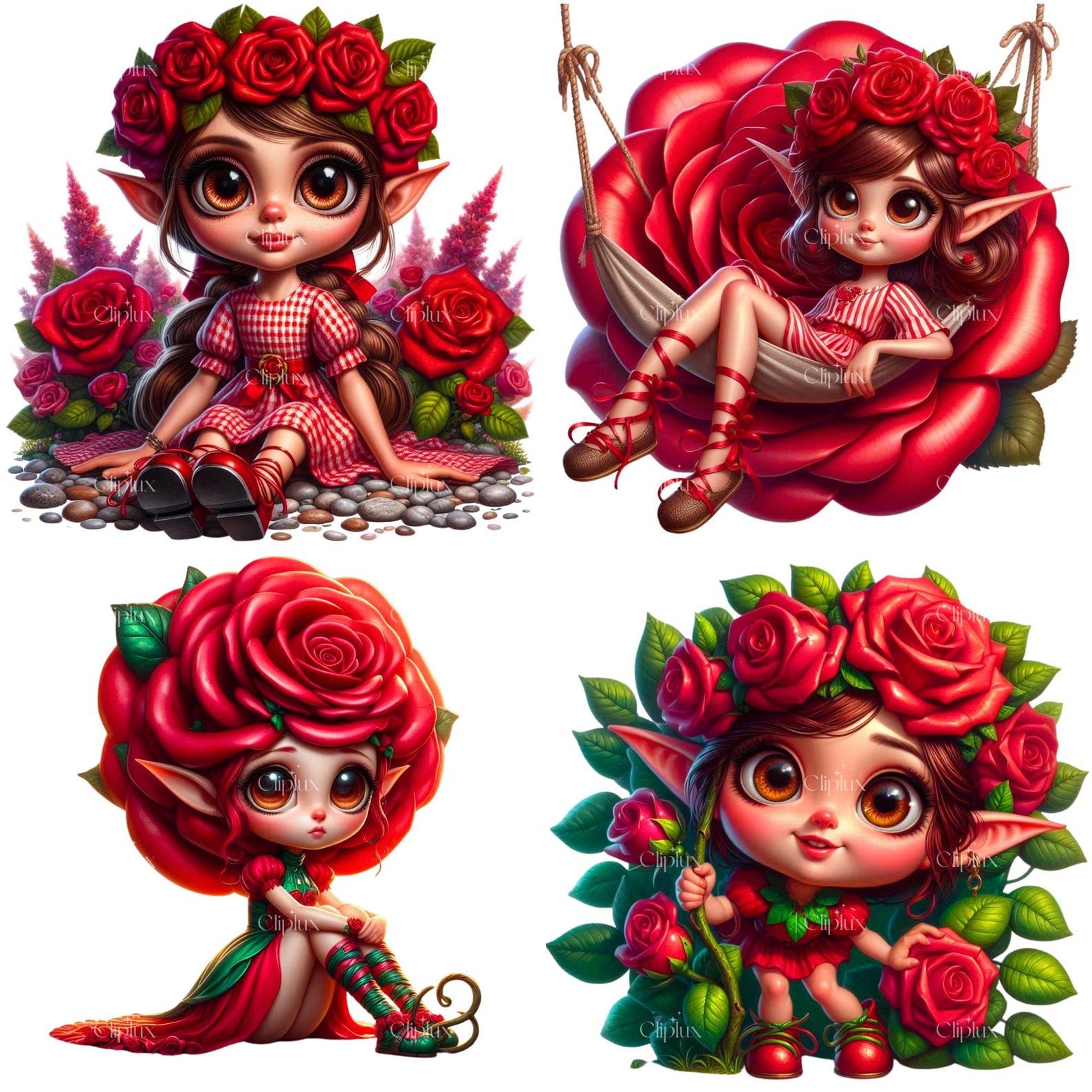 32 PNG Red Rose Elves Clipart , Cute Baby Elves, Garden Elf, Spring ...