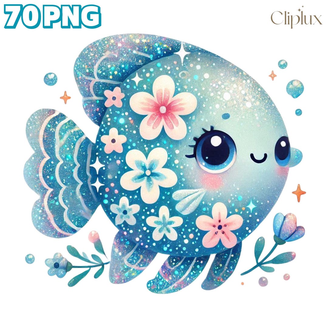 70 PNG Sea Glittery Blue Creatures Clipart , Fish, Sea Life Bundle ...