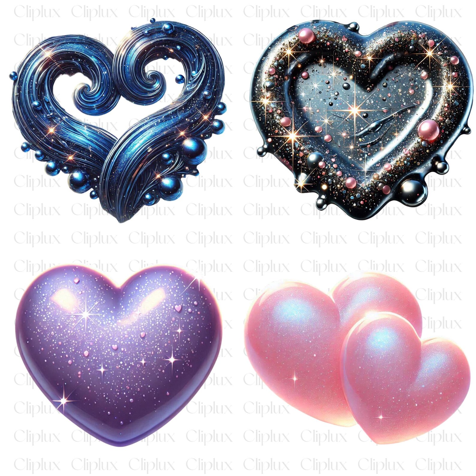 Valentine's Day Glittery Heart (P3) Clipart - 25 PNG Valentine Graphics ...