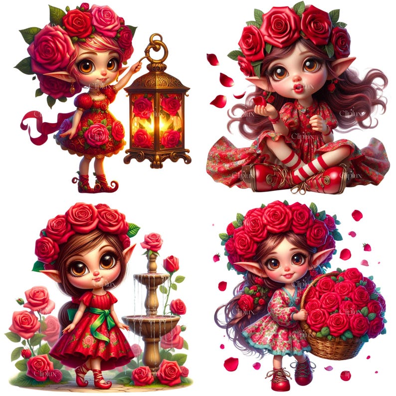 32 PNG Red Rose Elves Clipart , Cute Baby Elves, Garden Elf, Spring ...