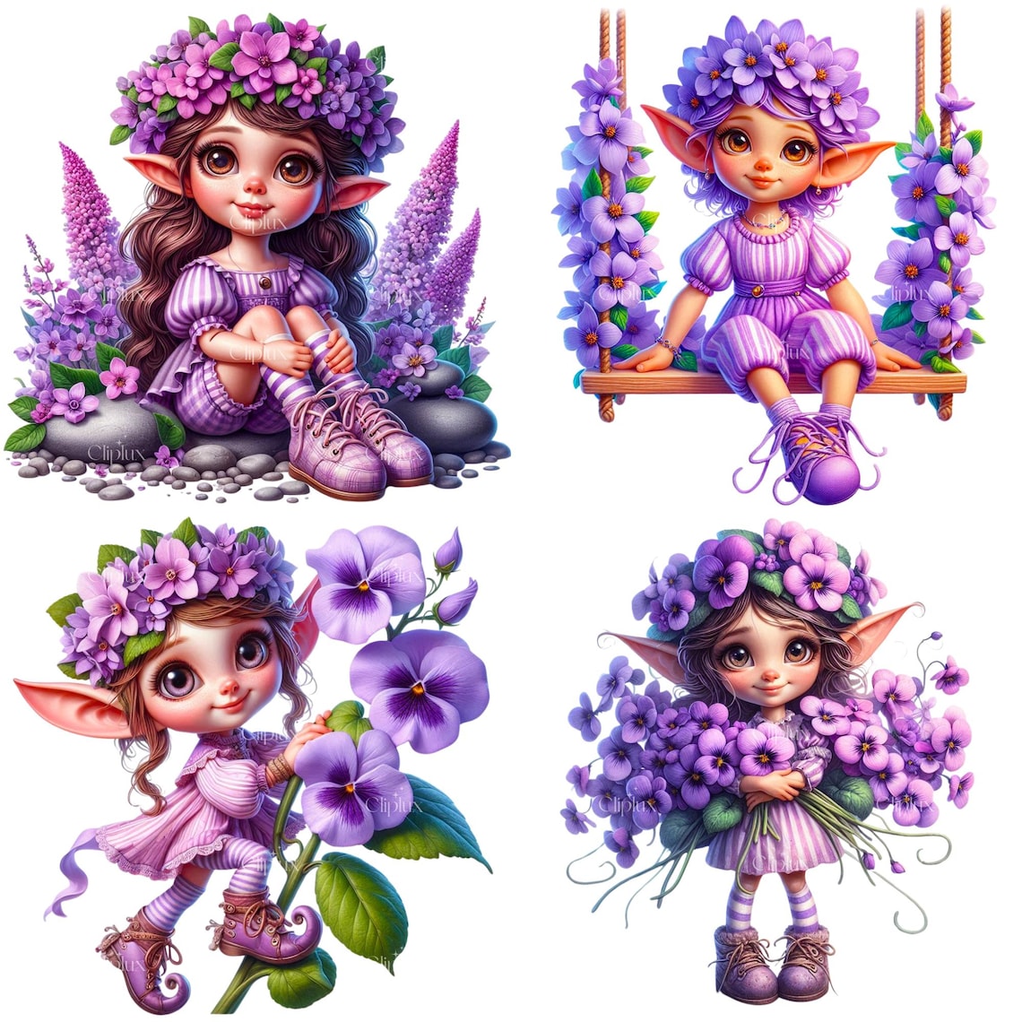 20 PNG Purple Violet Elves Clipart , Cute Baby Elves, Garden Elf ...