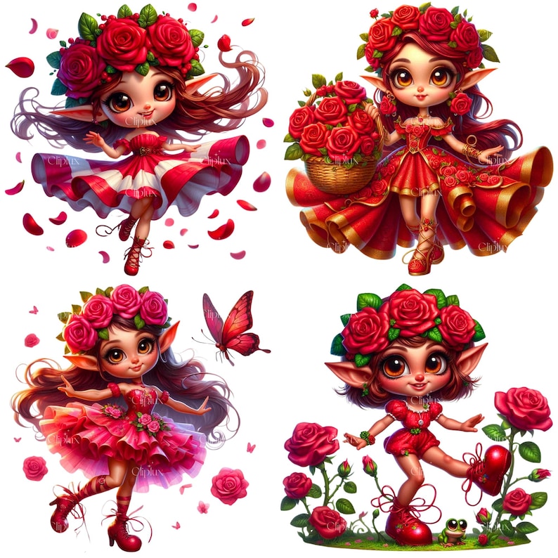 32 PNG Red Rose Elves Clipart , Cute Baby Elves, Garden Elf, Spring ...