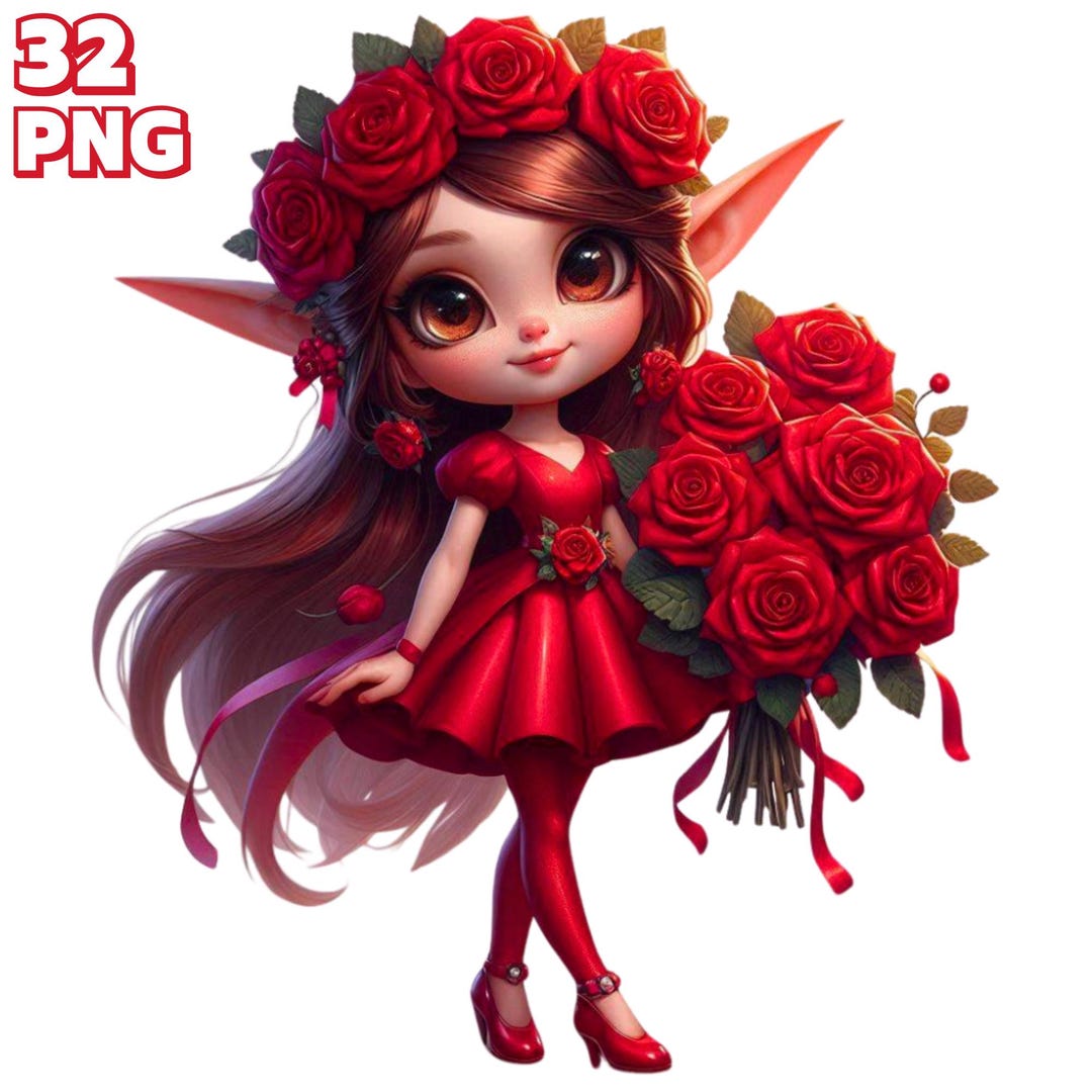 32 PNG Red Rose Elves Clipart , Cute Baby Elves, Garden Elf, Spring ...