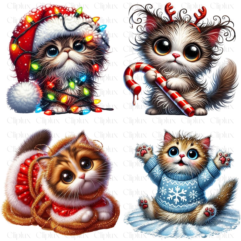 39 PNG Funny Christmas Cats Clipart , Quirky Christmas Animals, Santa ...