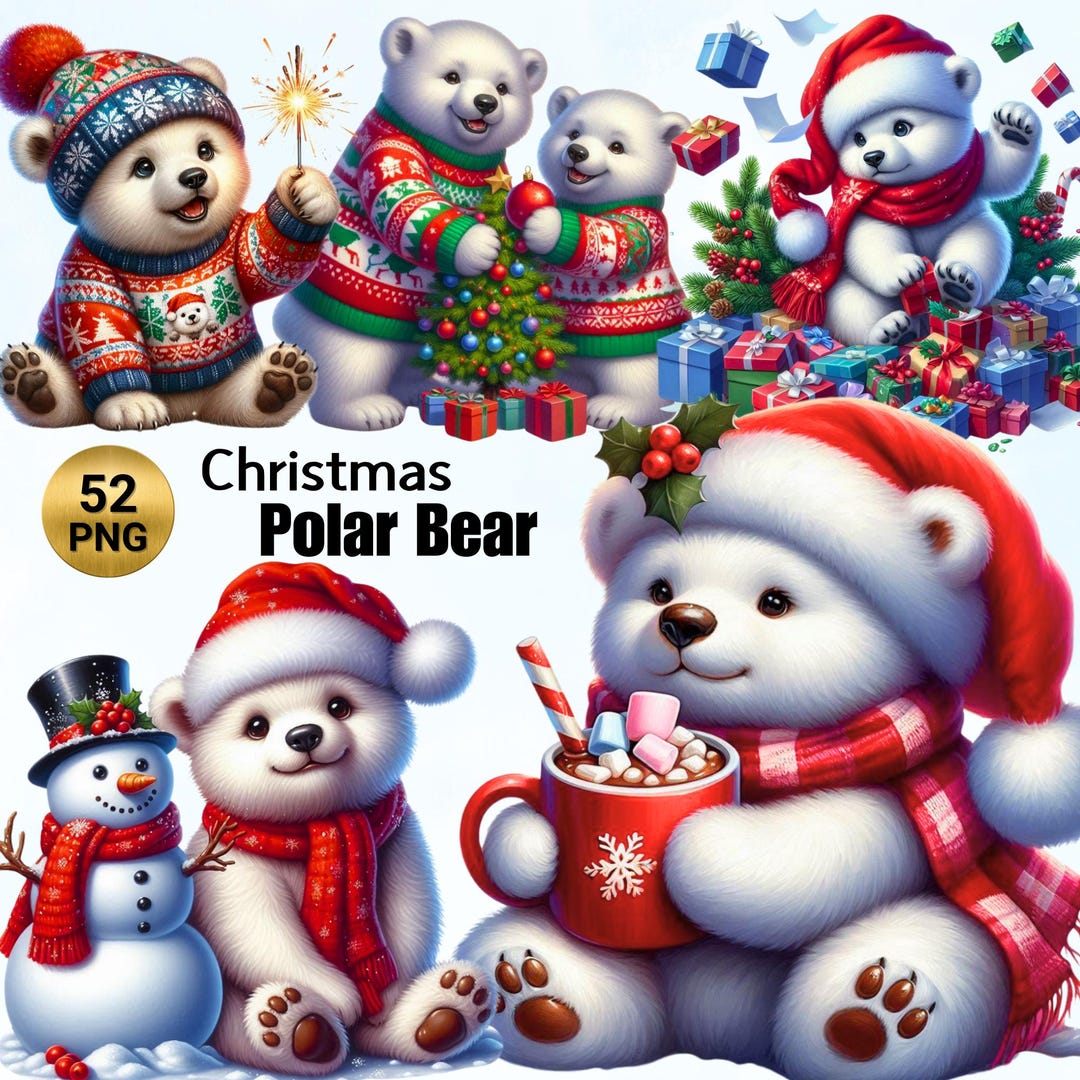 52 PNG Christmas Cute Polar Bear Clipart , Christmas Bear Collection ...