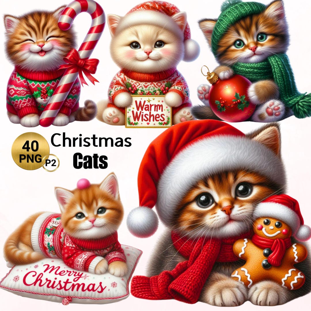 40 PNG Christmas Cats P2 Clipart , Christmas Animals, Santa Kitten ...