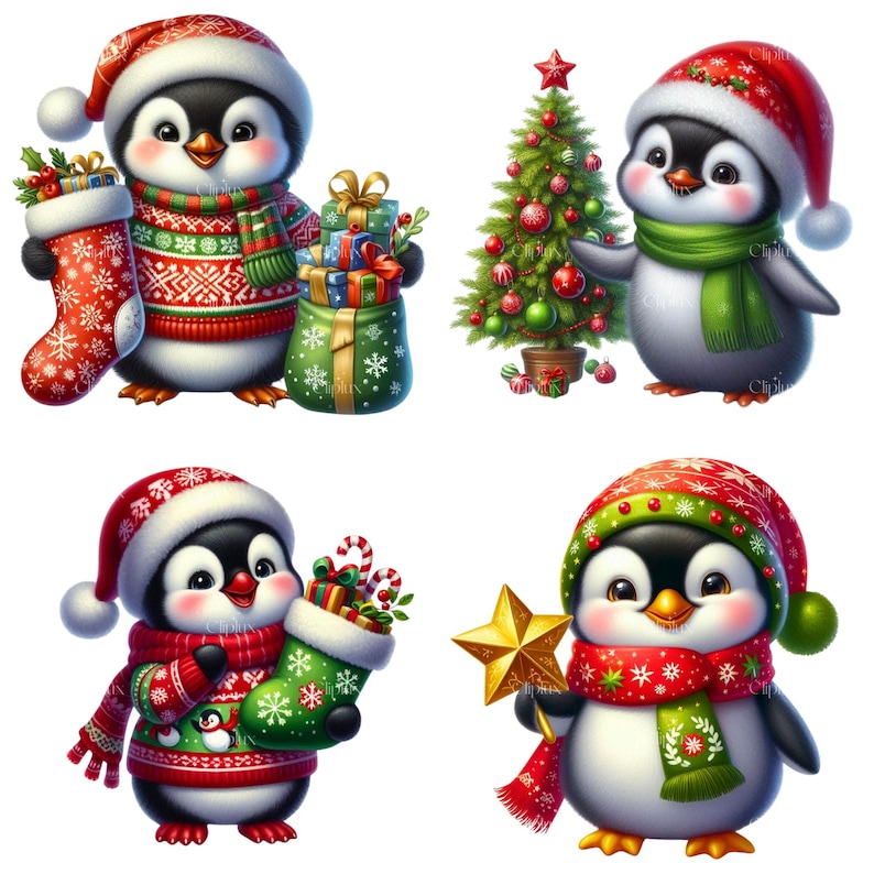 35 PNG Christmas Penguin P1 Clipart , Christmas Animals, Santa Penguin ...